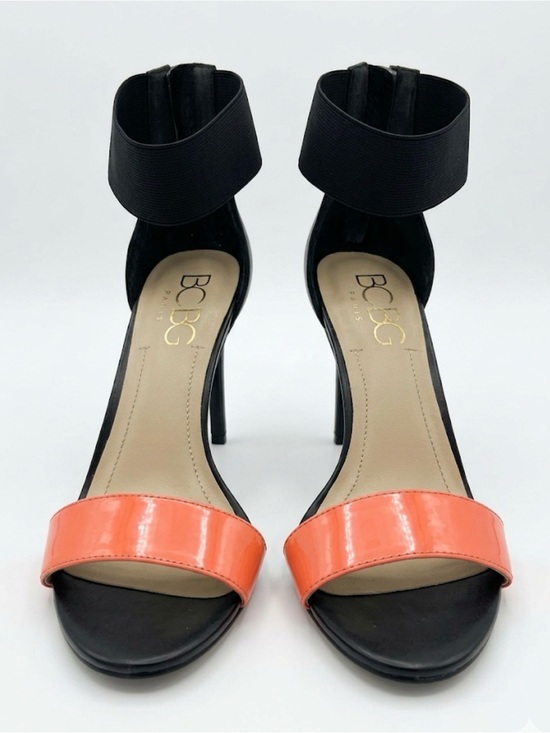 BCBG | Shoes | Bcbg Black And Coral Patent Opentoe Anklestrap Heels ...
